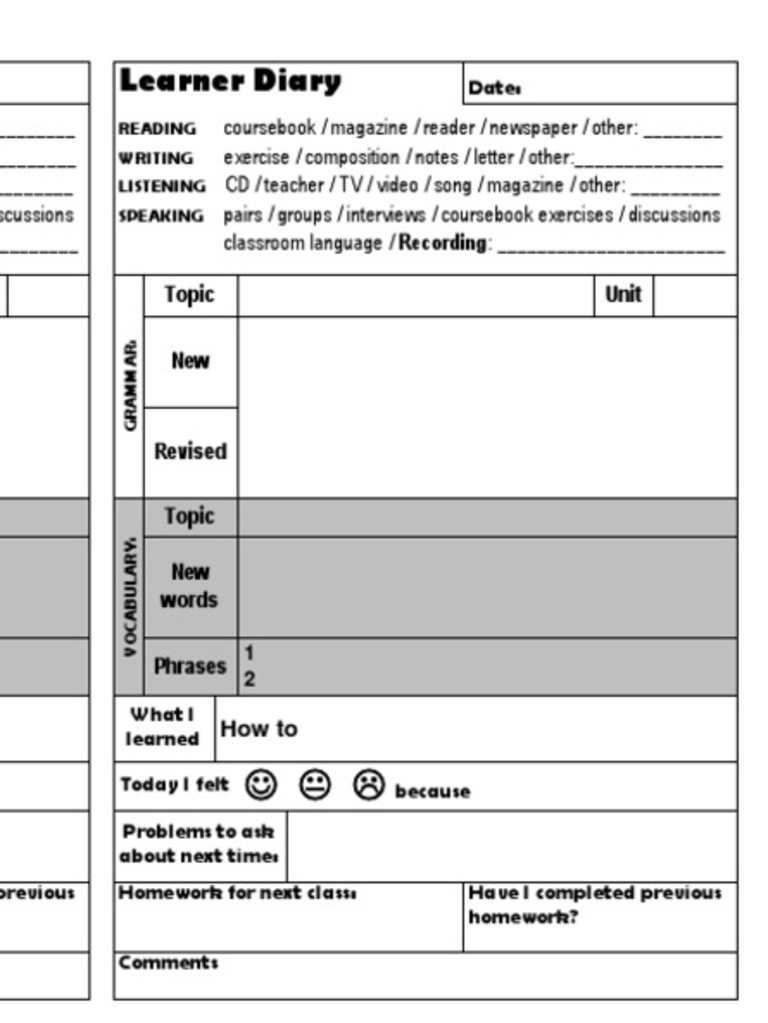 Learner Diary Template for Language Study | PDF | Language Arts ...