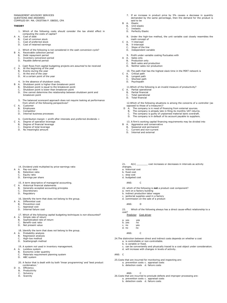 MAS Compilation of Questions | Download Free PDF | Net Present Value ...