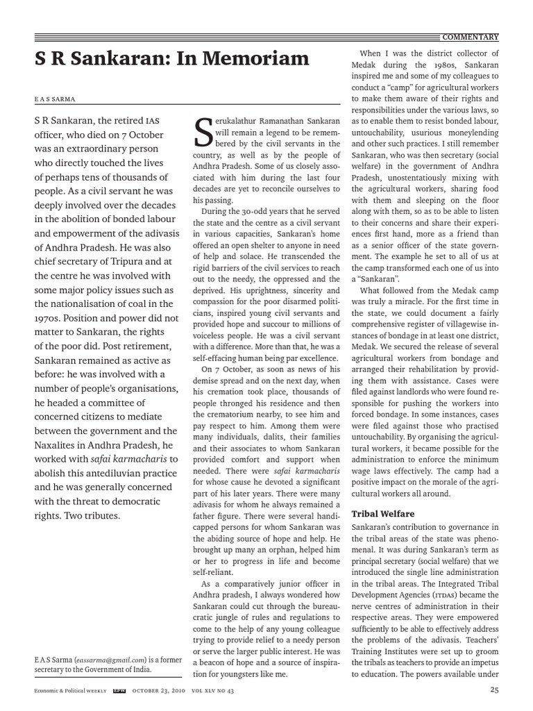 Tribute to S R Sankaran | PDF | Dalit | Government