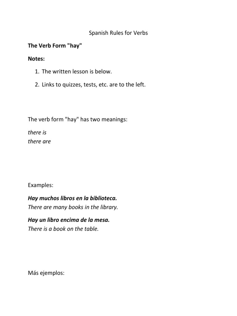 Understanding the Spanish Verb "Hay" | PDF