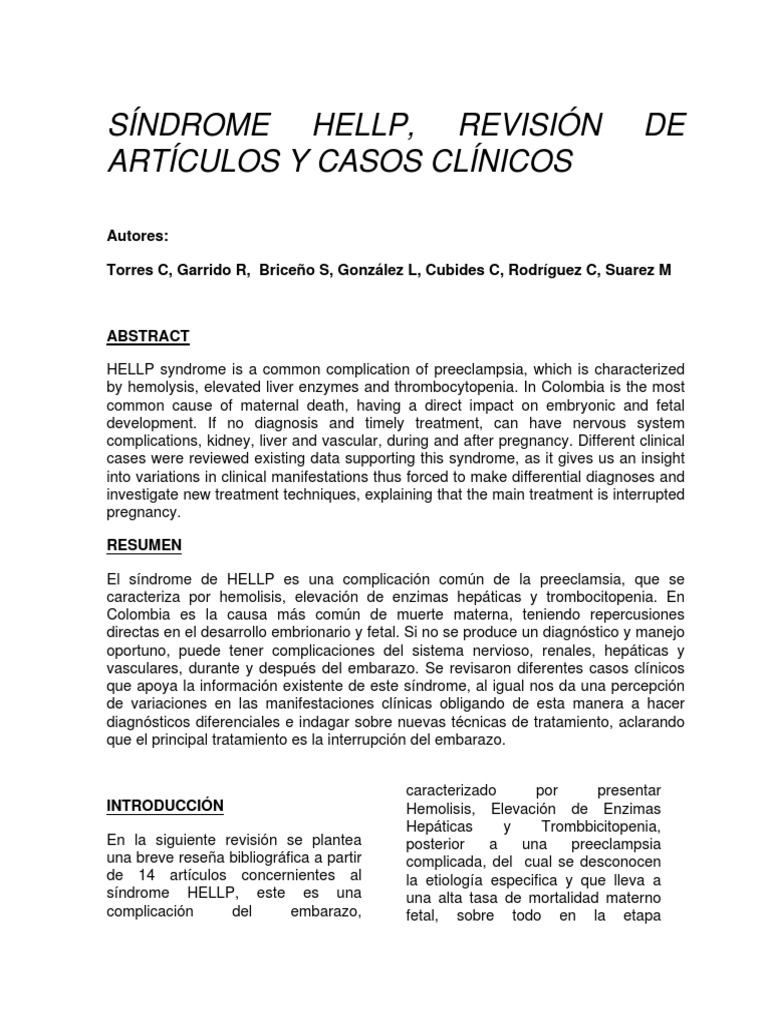 Sindrome de HELLP, REVISIÓN DE ARTICULOS Y CASOS CLINICOS | PDF | El embarazo | Ciencias de la Salud