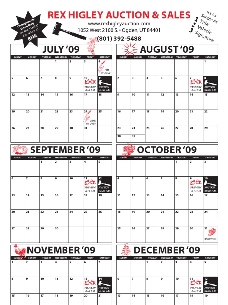 RHA Auction Calendar: July-Dec 2009 | PDF | Holidays | Observances