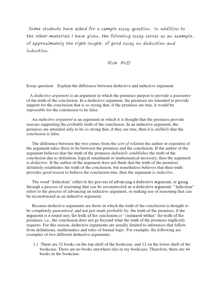 Sample Essay Question - Deduction and Induction4 | PDF | Argument ...