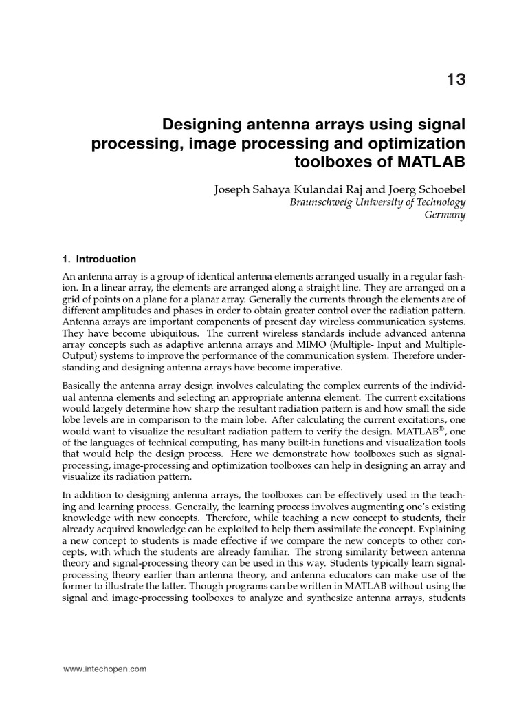 InTech-Designing Antenna Arrays Using Signal Processing Image Processing and Optimization ...