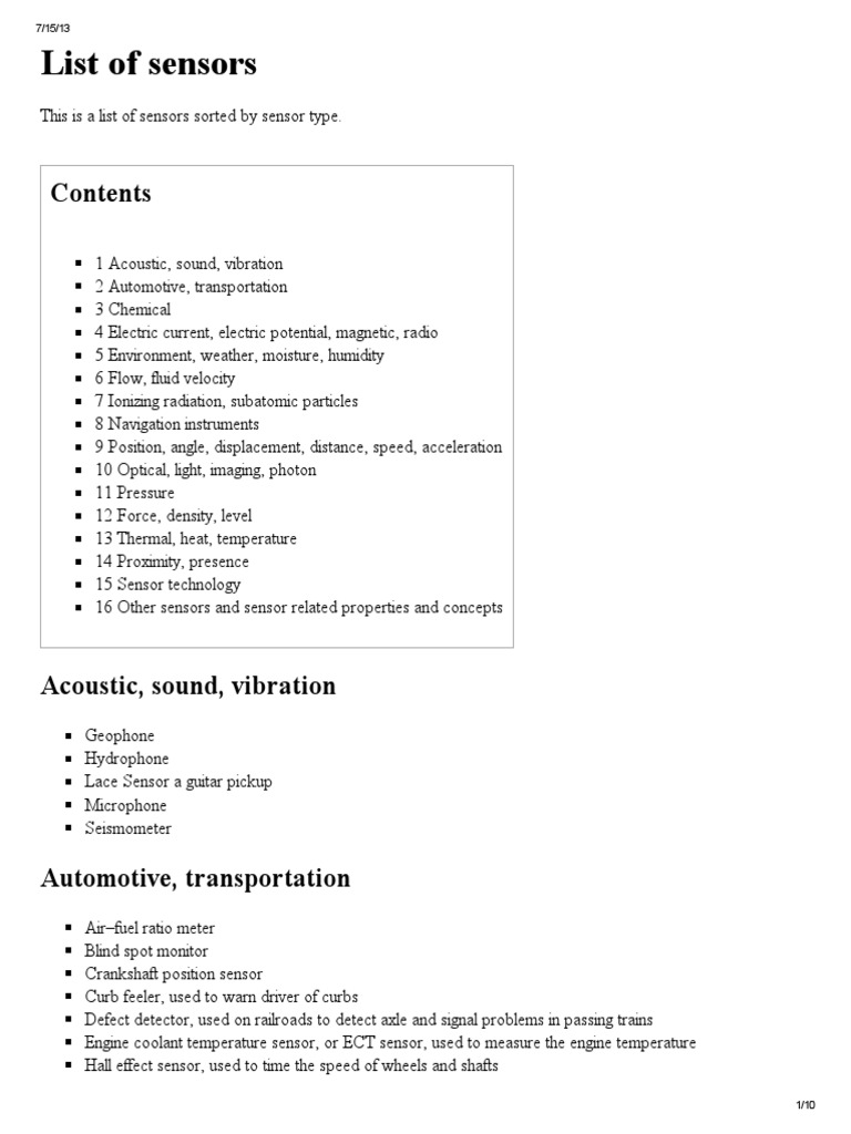 List of Sensors | PDF | Sensor | Internal Combustion Engine