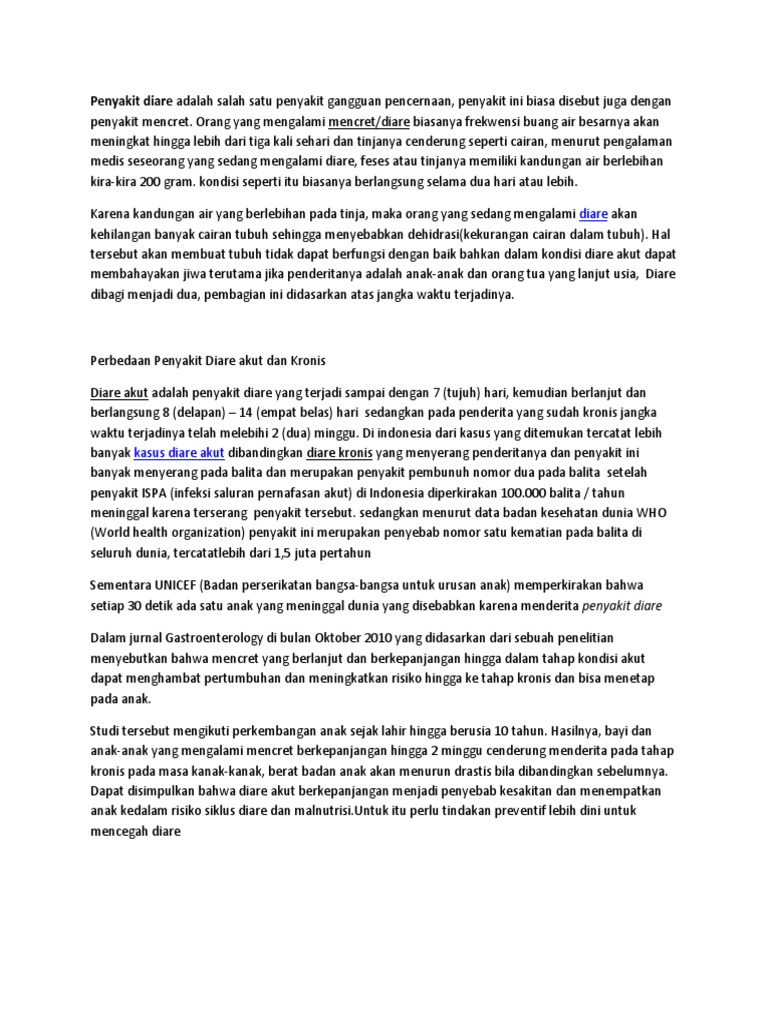 Pengertian, Jenis Jenis, Penyebab Diare | PDF | Kesehatan Holistik