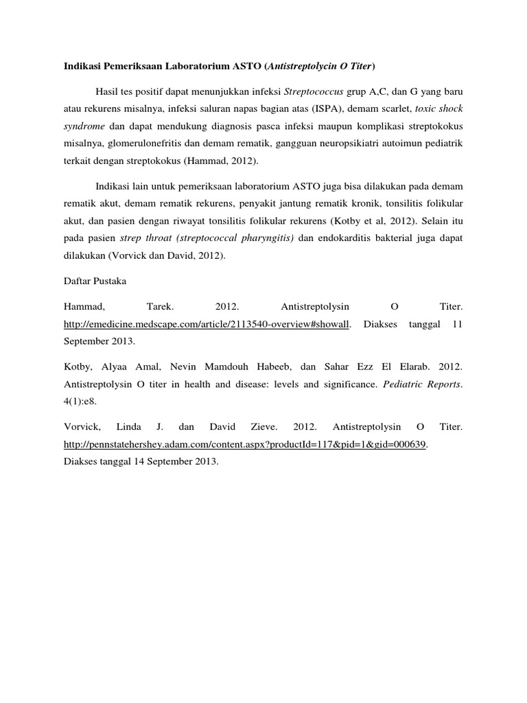 Indikasi Pemeriksaan ASTO pada Infeksi | PDF