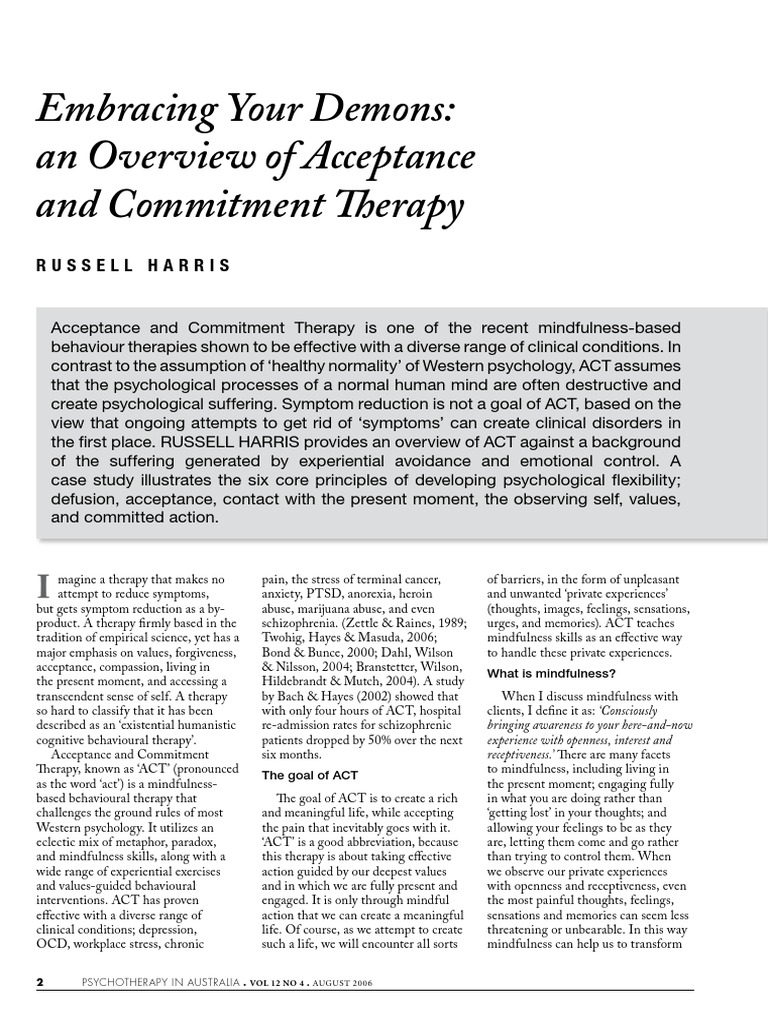 Overview of Acceptance and Commitment Therapy | PDF | Anxiety Disorder ...