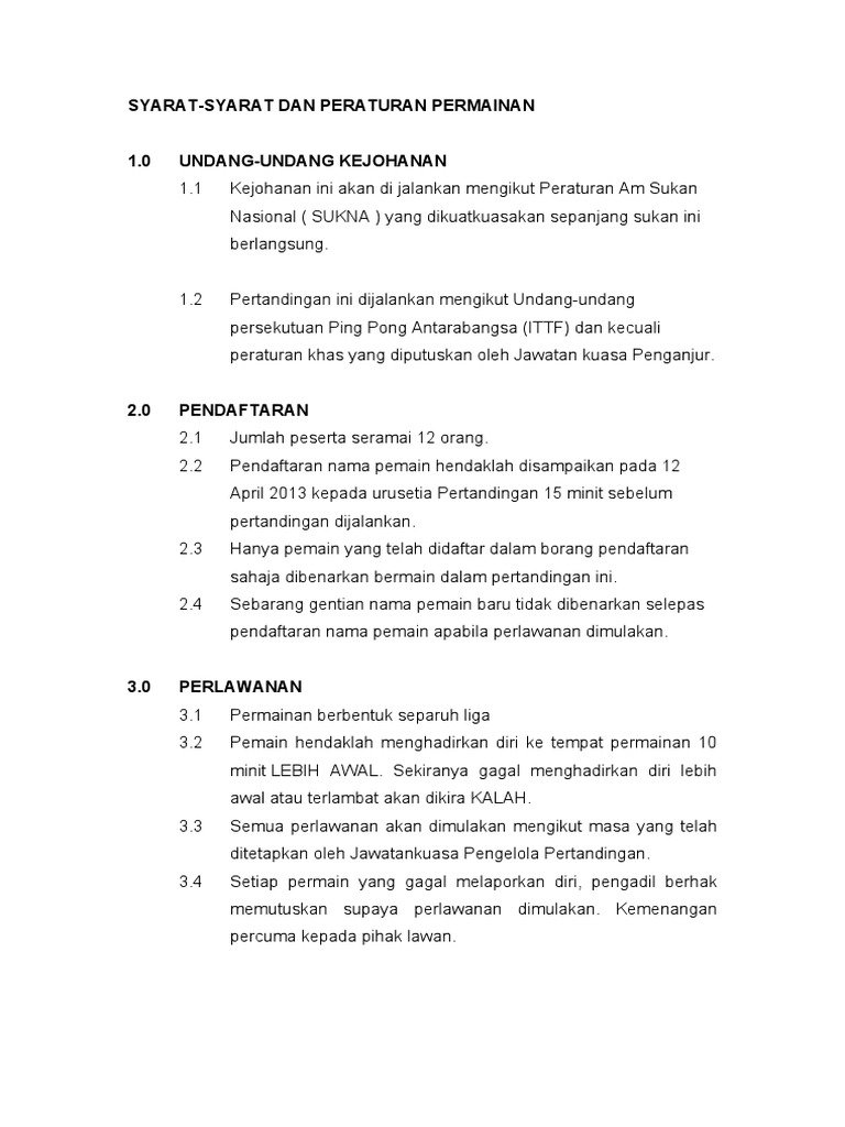Syarat Dan Peraturan Permainan Pingpong | PDF