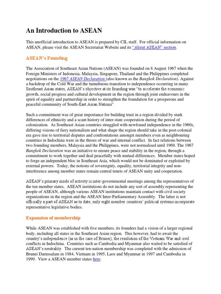 An Introduction To ASEAN | PDF | Association Of Southeast Asian Nations ...