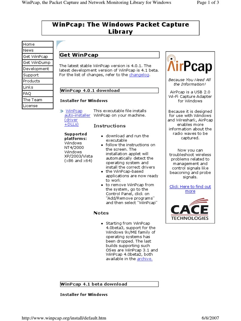 Http Www.winpcap.org Install Default___WinPcap - The Windows Packet ...