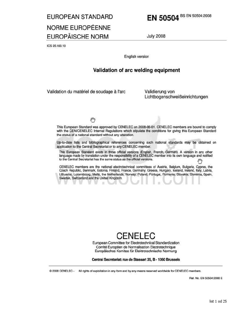 En 50504 2008 Validation of Arc Welding Equipment | PDF | Applied And ...