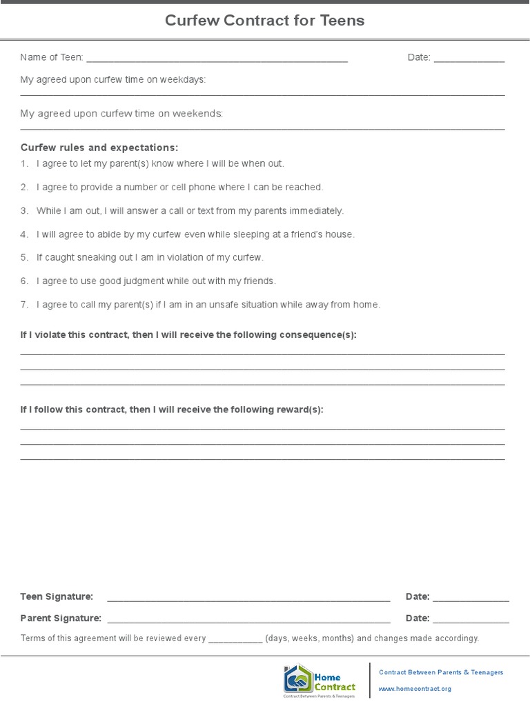 Teen Curfew Agreement Guide | PDF | Social Institutions | Social Science