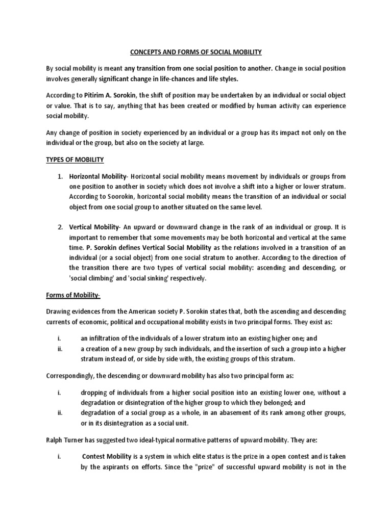 Dimensions and Forms of Social Mobility: An Analysis of Concepts ...