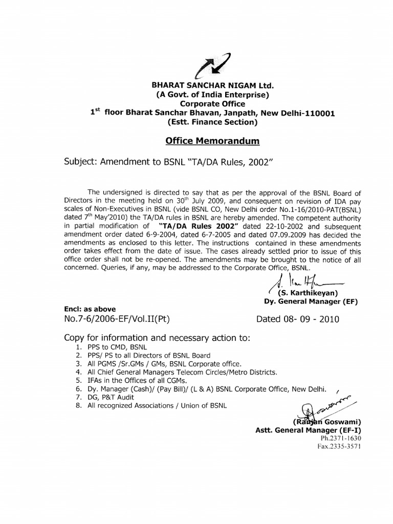 TA DA Rule BSNL | PDF