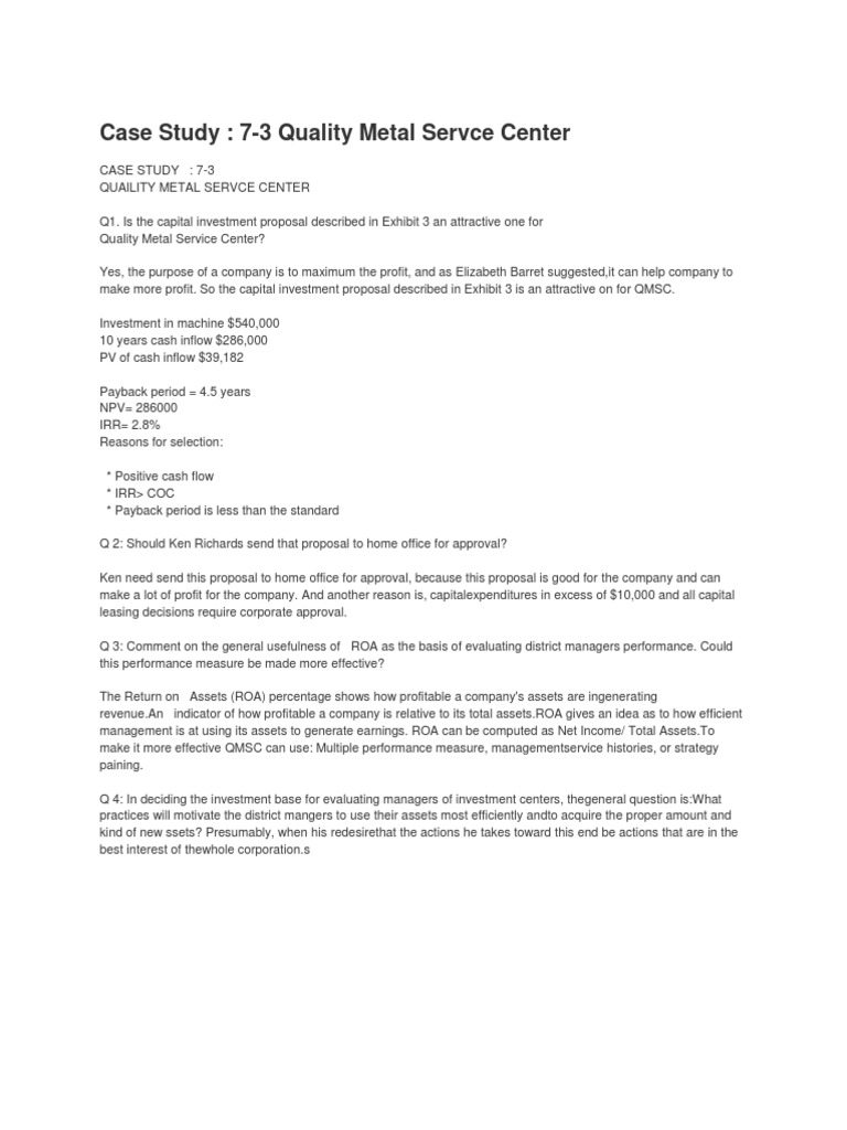 Quality Metal Service Center Investment Analysis | PDF | Investing ...