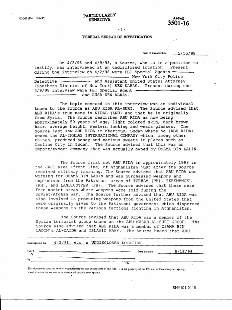 T1 B24 Various Interrogation Reports Fdr- 4-2-98 FBI Investigation ...