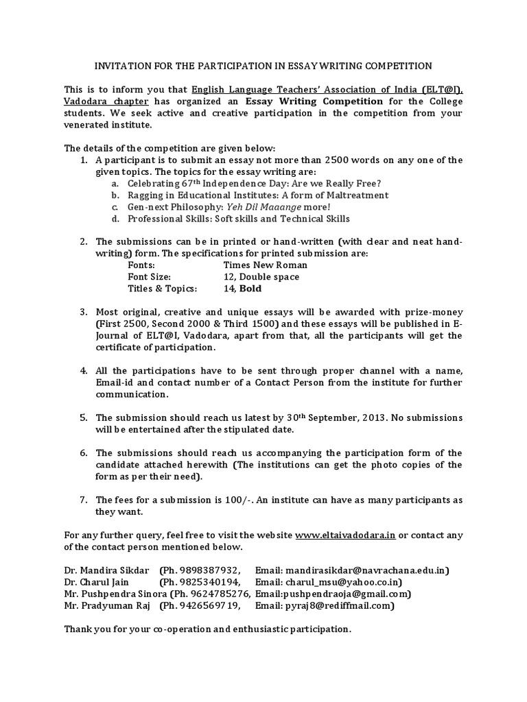 Essay Writing Competition | PDF | Essays | Communication