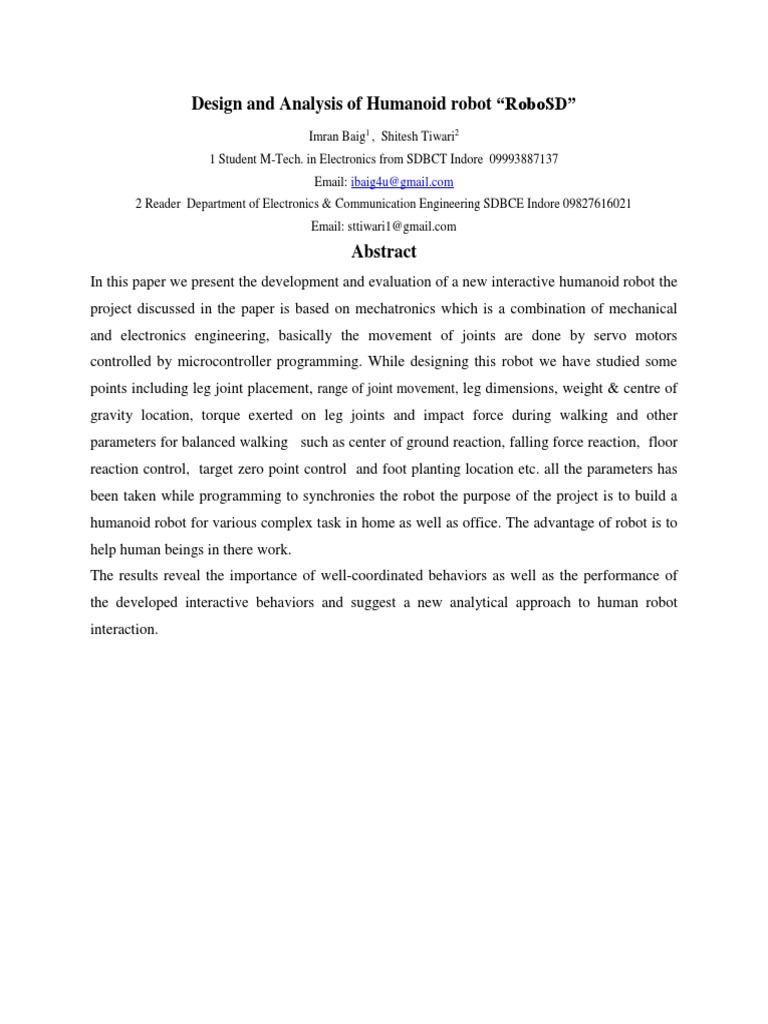 Reserch Paper | PDF | Robot | Robotics