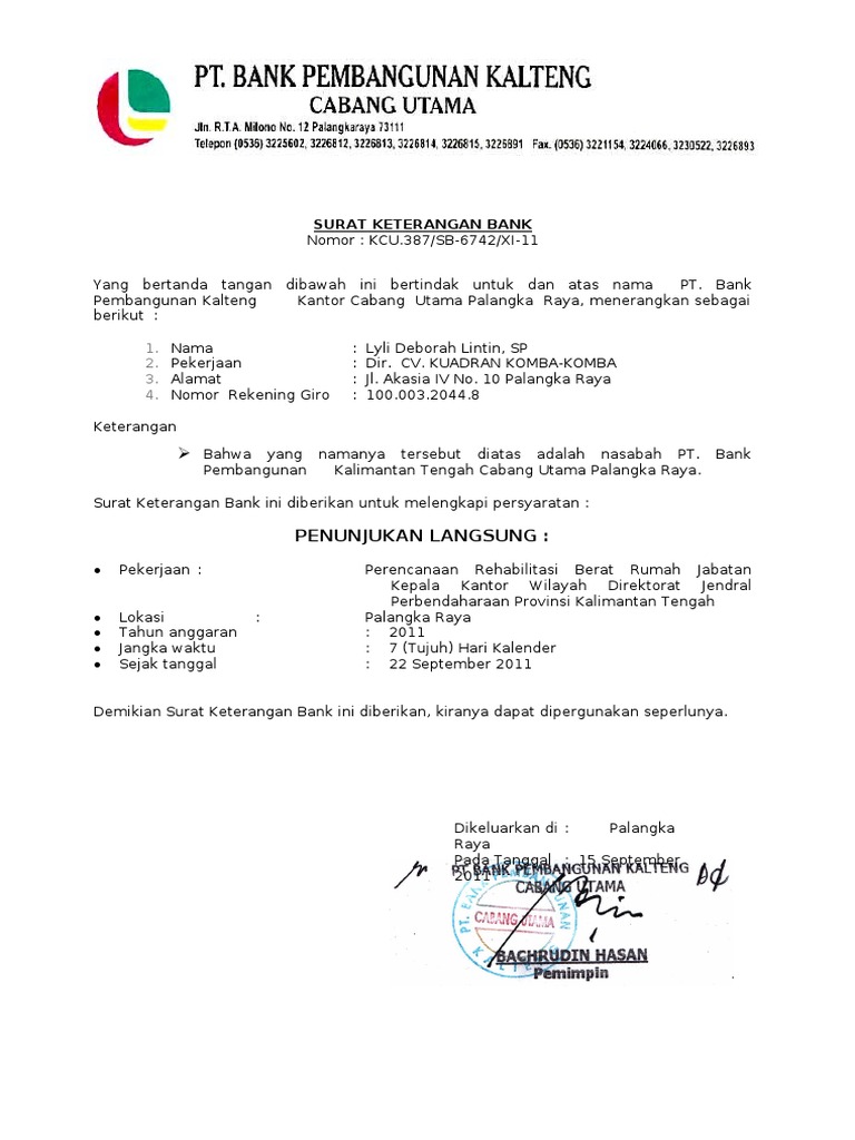 Surat Keterangan Bank KKK | PDF