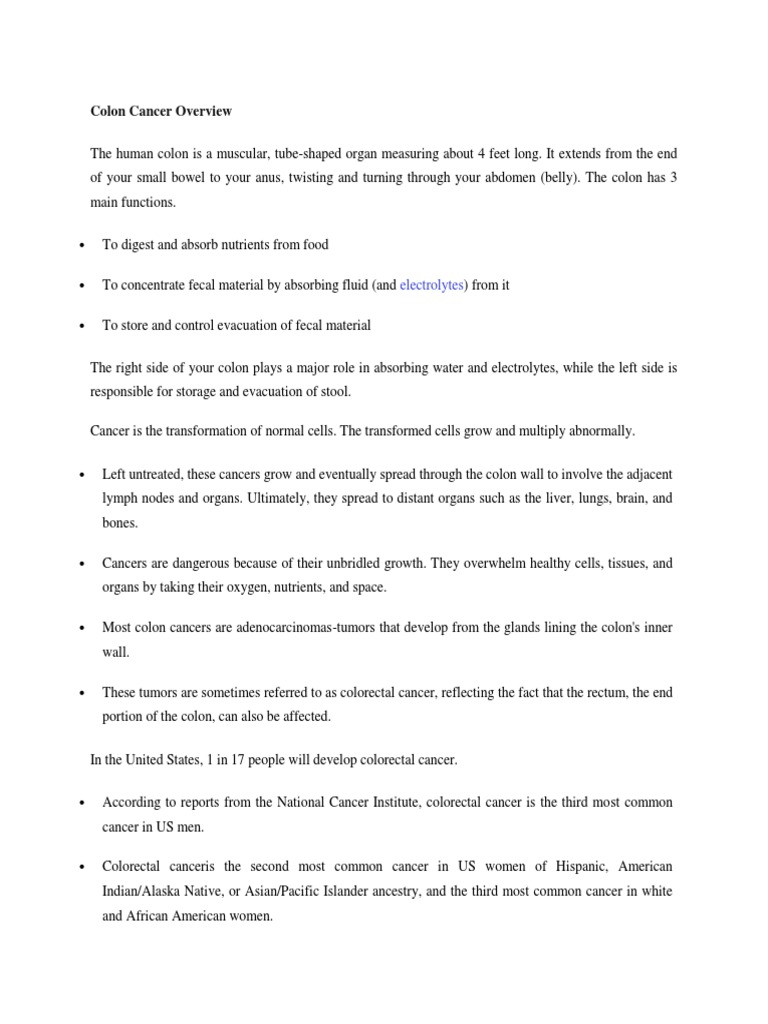 Colon Cancer Overview | PDF | Colorectal Cancer | Cancer