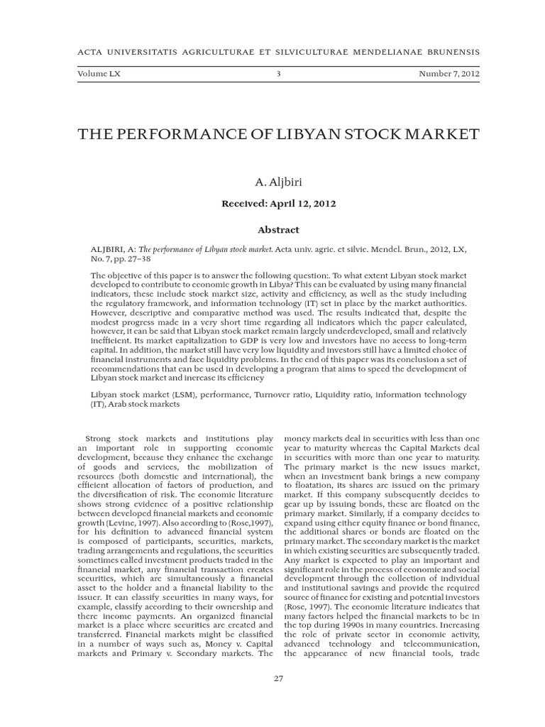The Performance of Libyan Stock Market | PDF | Financial Markets ...