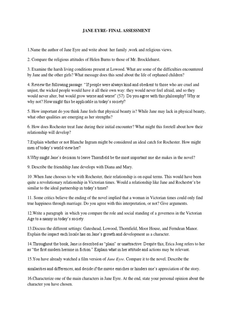 Jane Eyre - Final Assessment | PDF | Jane Eyre