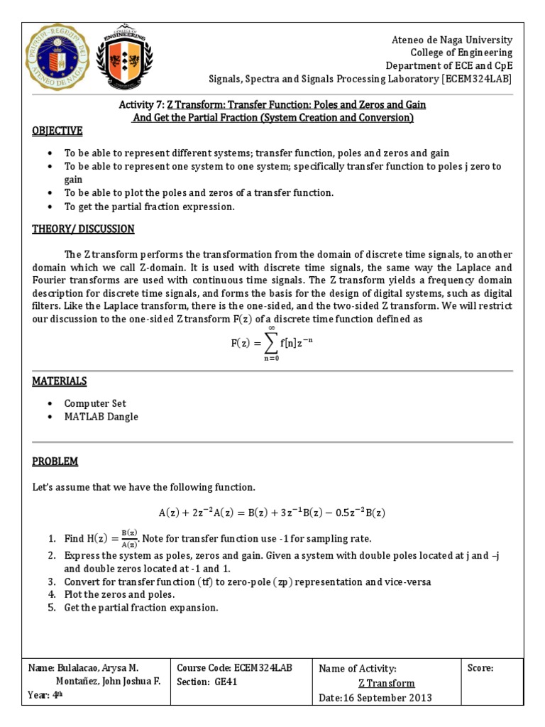 Z Transform Analysis in MATLAB | PDF | Signal (Electrical Engineering) | Laplace Transform