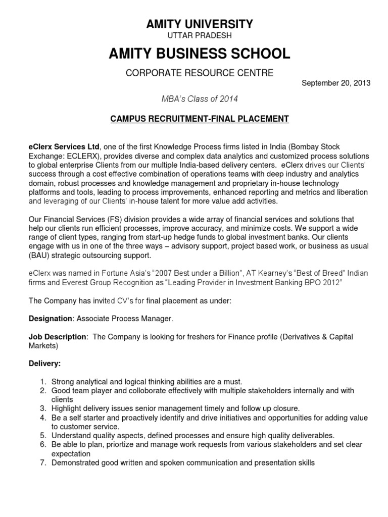 Efac2Final Placement Eclerx | PDF | Outsourcing | Investment Banking