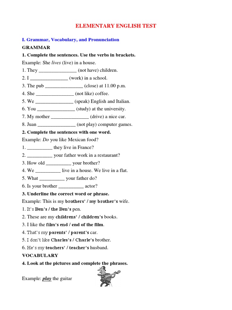 Elementary English Test 1118262 | English File Test 11 Elementary