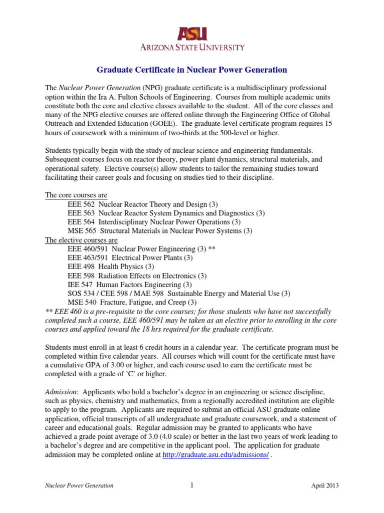 Graduate Certificate in Nuclear Power Generation (NPG | PDF | Nuclear ...