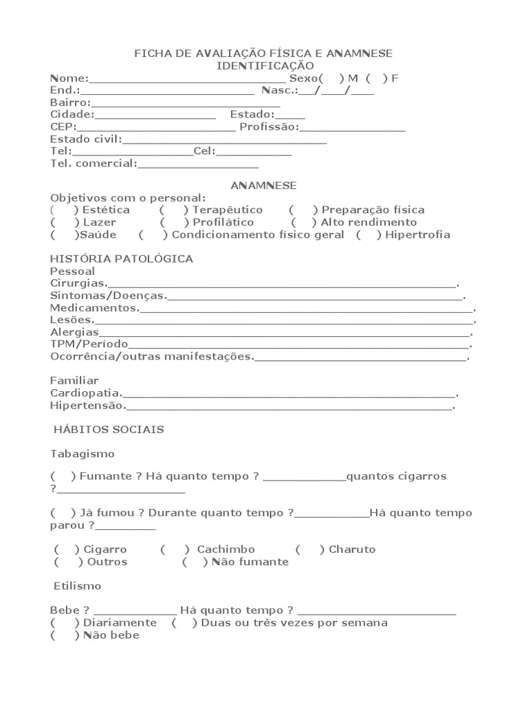 Ficha de Avaliação Física e Anamnese | PDF