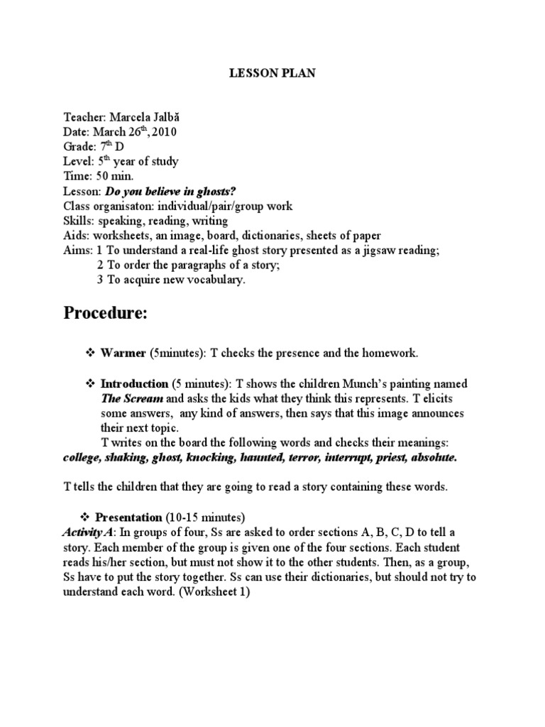 Procedure:: Lesson Plan | PDF