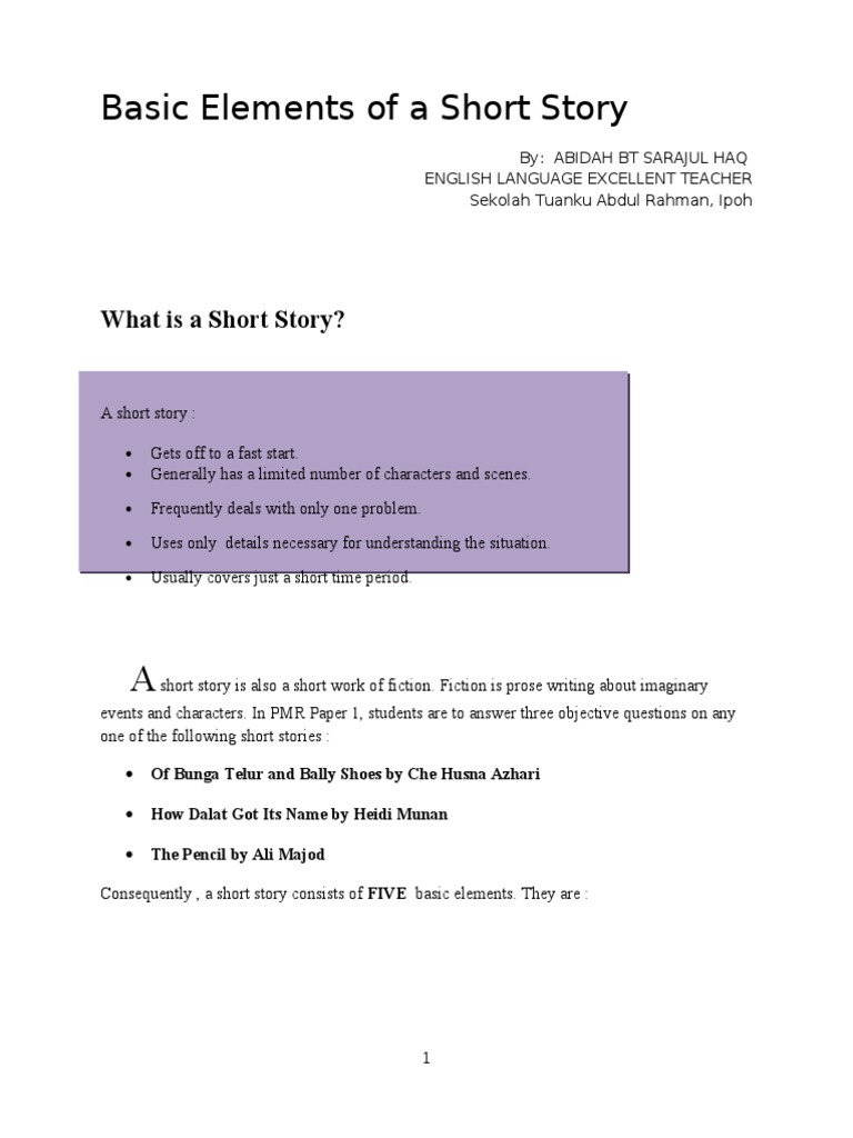 Basic Elements of A Short Story | PDF