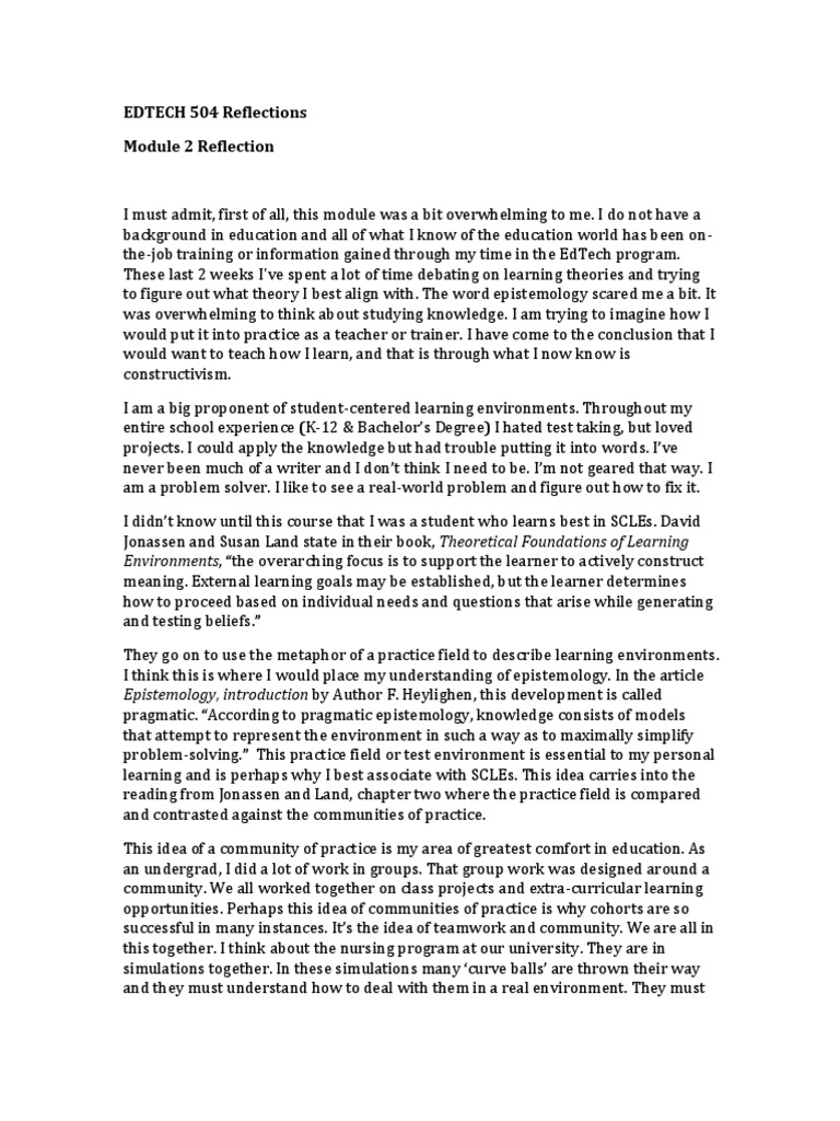 EDTECH 504 Reflections Module 2 Reflection | PDF | Learning Theory ...