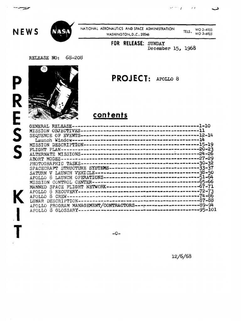 NASA Apollo 8 Press Kit | PDF