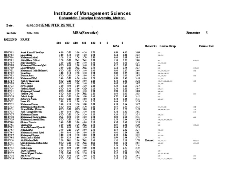 MBA Executive Semester 3 Results 2008 | PDF