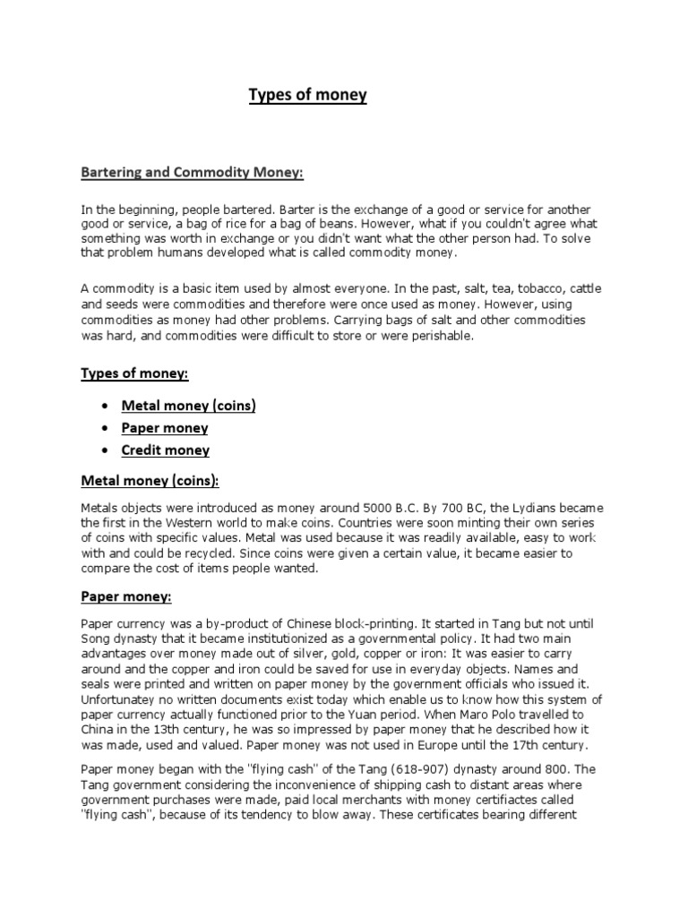 Types of Money Assignment | PDF | Banknote | Money