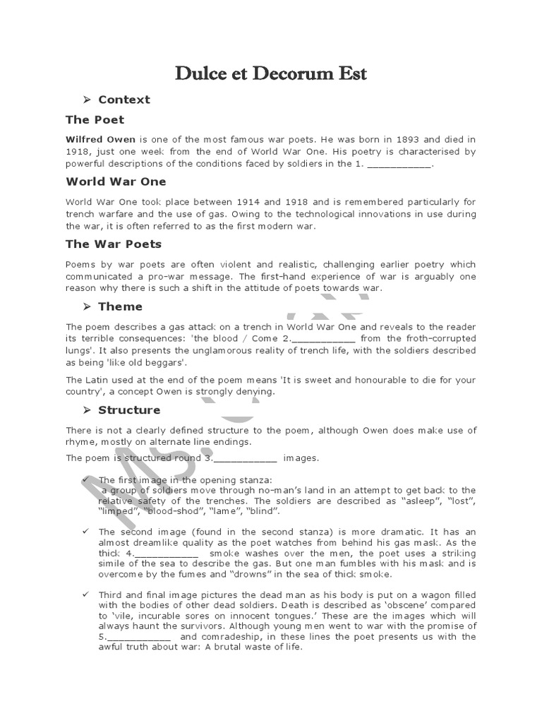 Dulce Et Decorum Est | PDF | Poetry | Unrest