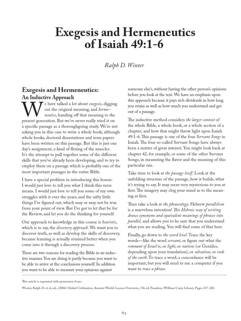 Exegesis and Hermeneutics of Isaiah 49:1-6 | Exegesis | Book Of Isaiah
