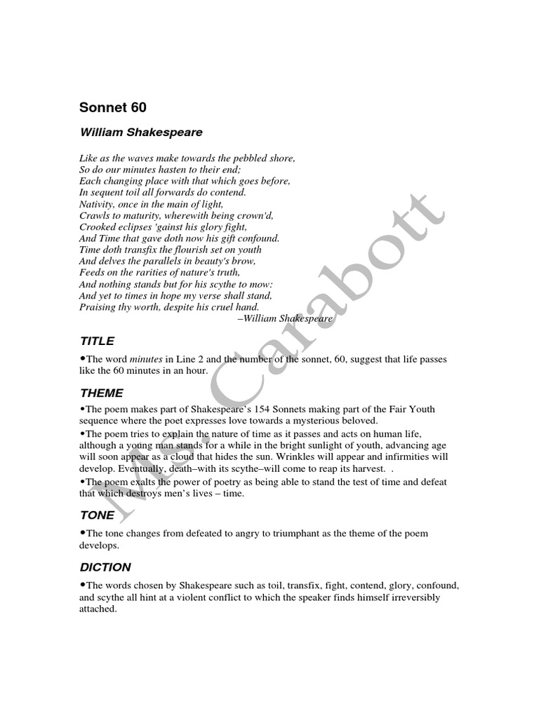 Sonnet 60 | PDF | Poetic Form | Stanzaic Form