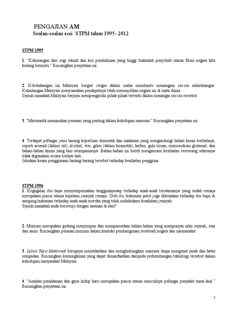 Soalan Esei Pengajian Am STPM | PDF