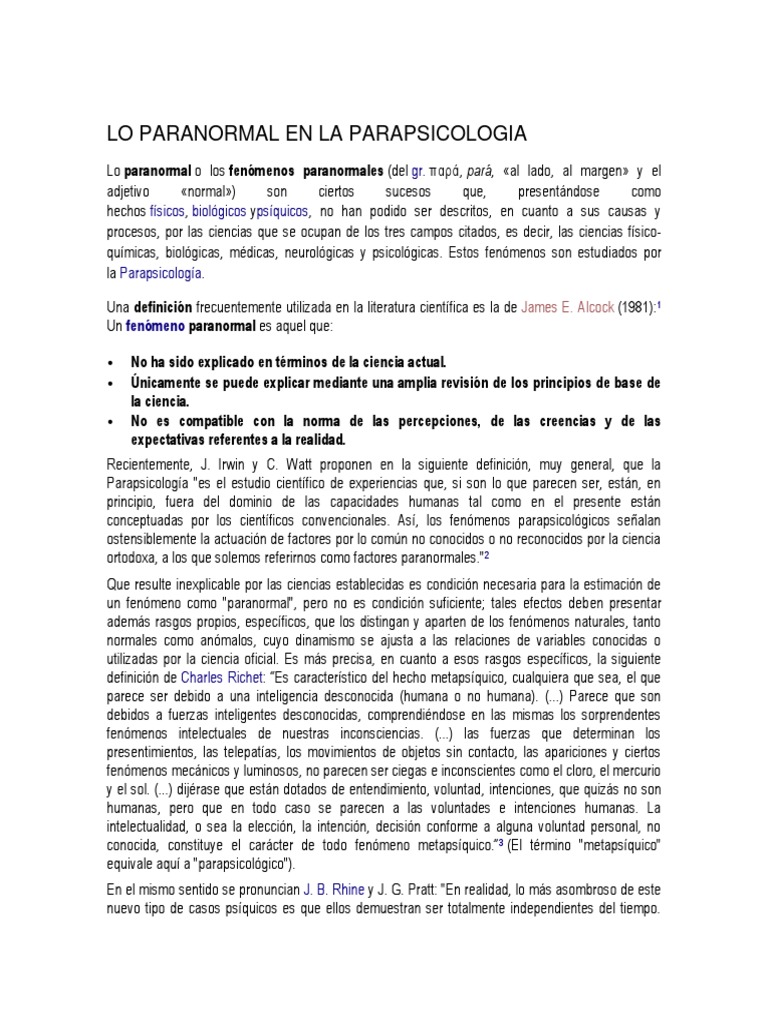 Definición de lo Paranormal en Parapsicología | PDF | Science | Ciencia ...
