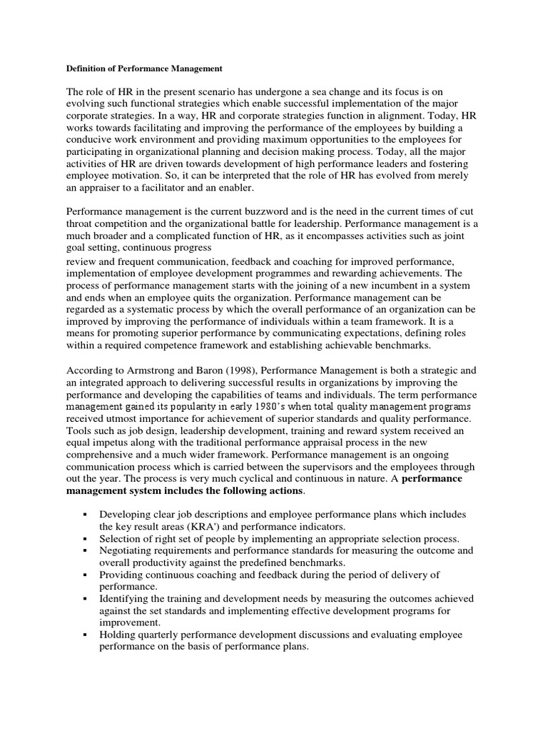 Definition of Performance Management | PDF