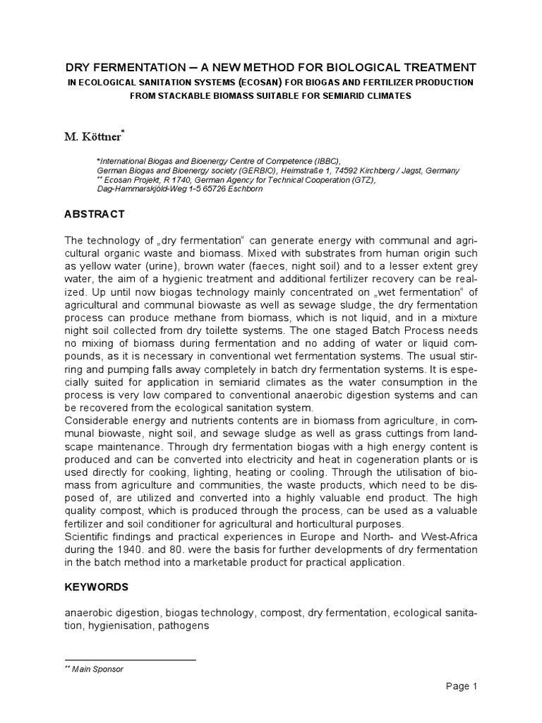 Dry Fermentation A New Method For Biological Treatment and Biogas ...
