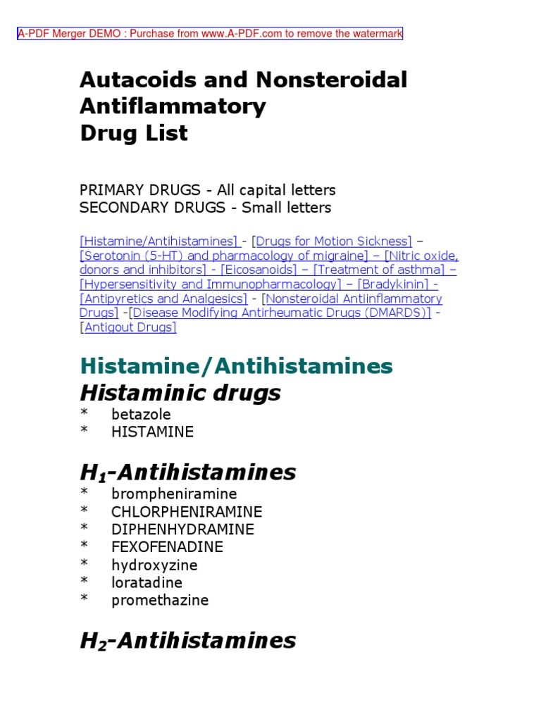 An Extensive List of Autacoids, Nonsteroidal Anti-Inflammatory Drugs ...
