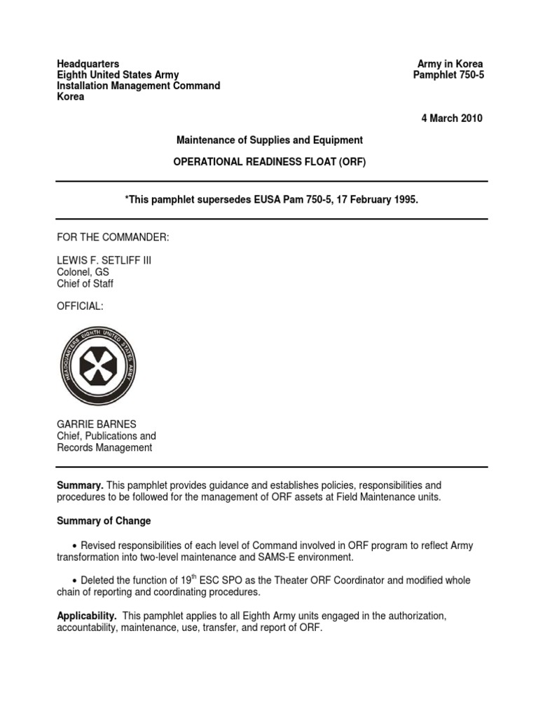 ORF Management Guidelines for Eighth Army | PDF | United States Army ...