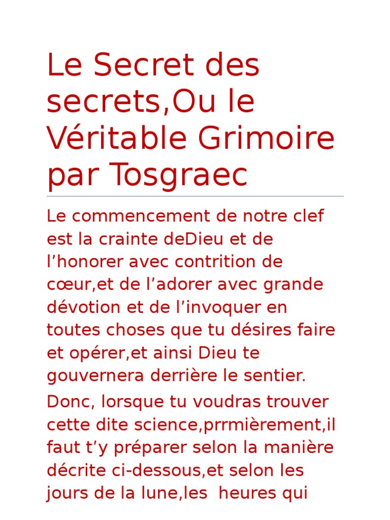 Le Secret des Secrets : Grimoire Essentiel | PDF