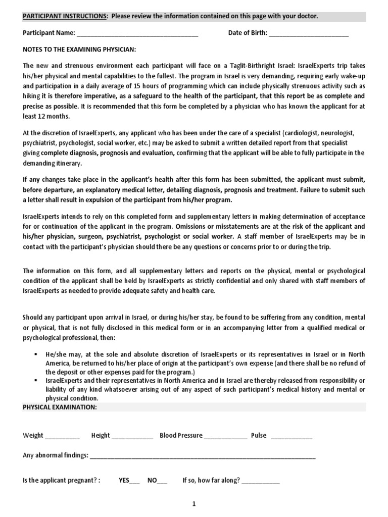 Medical Clearance for Israel Trip | PDF