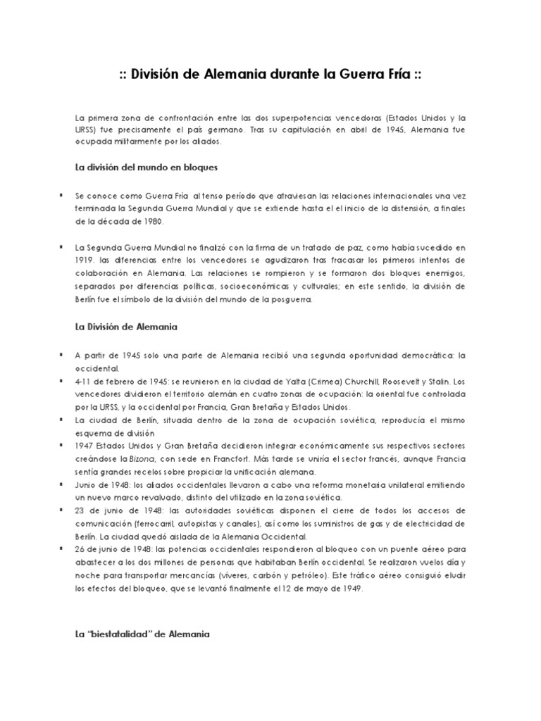División de Alemania Durante La Guerra Fría | PDF | Alemania | Política ...